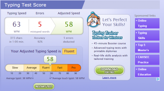 Typing test speed - molistone